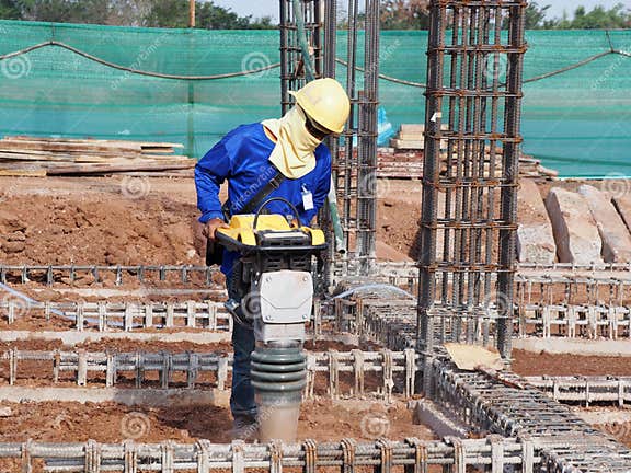 Compacting Soil in House Foundation Using Stock Photo - Image of gorna ...