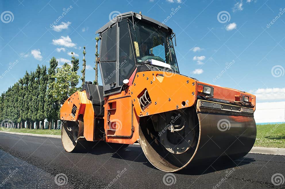 Compactor at Asphalt Pavement Works Stock Image - Image of road ...