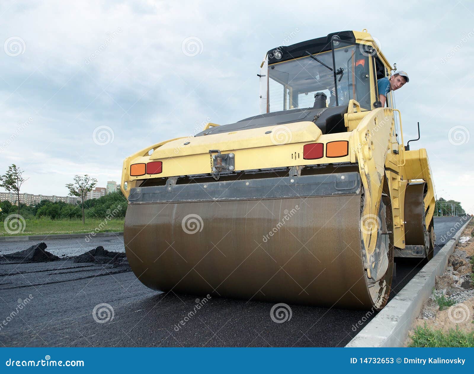 Compactor at Asphalt Pavement Works Stock Image - Image of paver ...