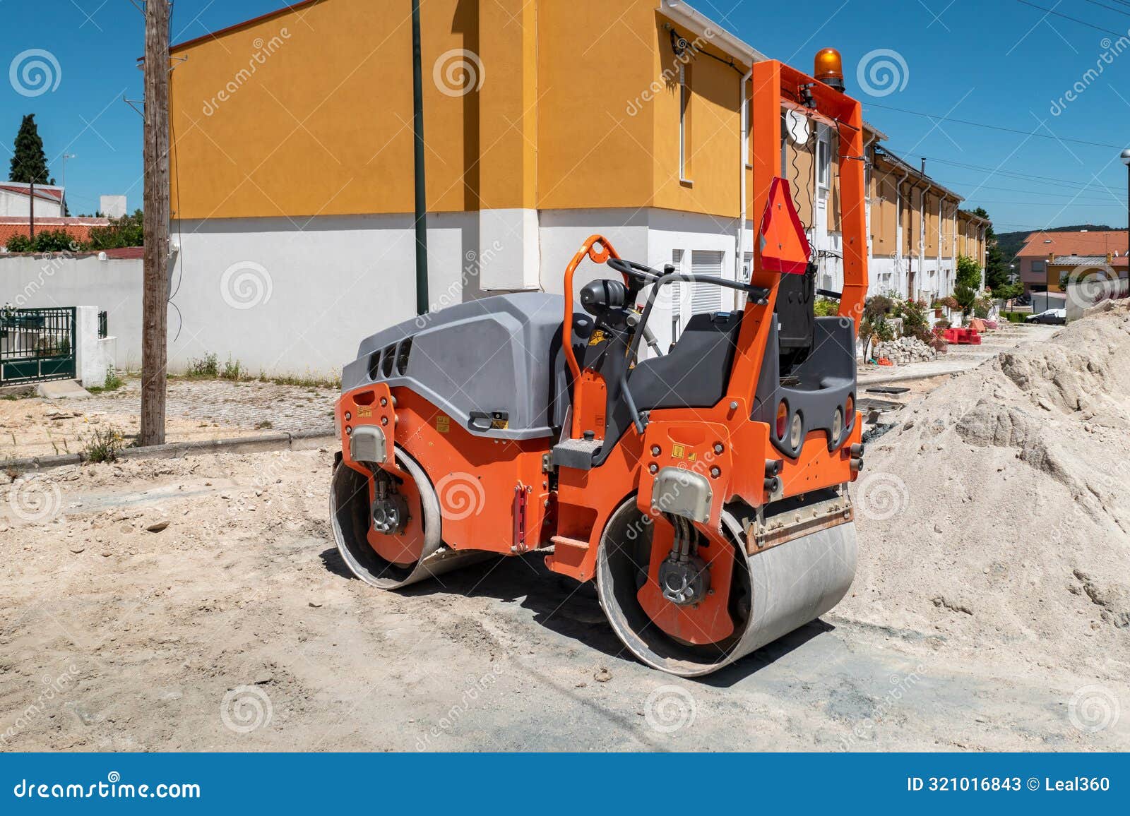 Compactor Roller in Action on an Urban Construction Site Stock Image ...