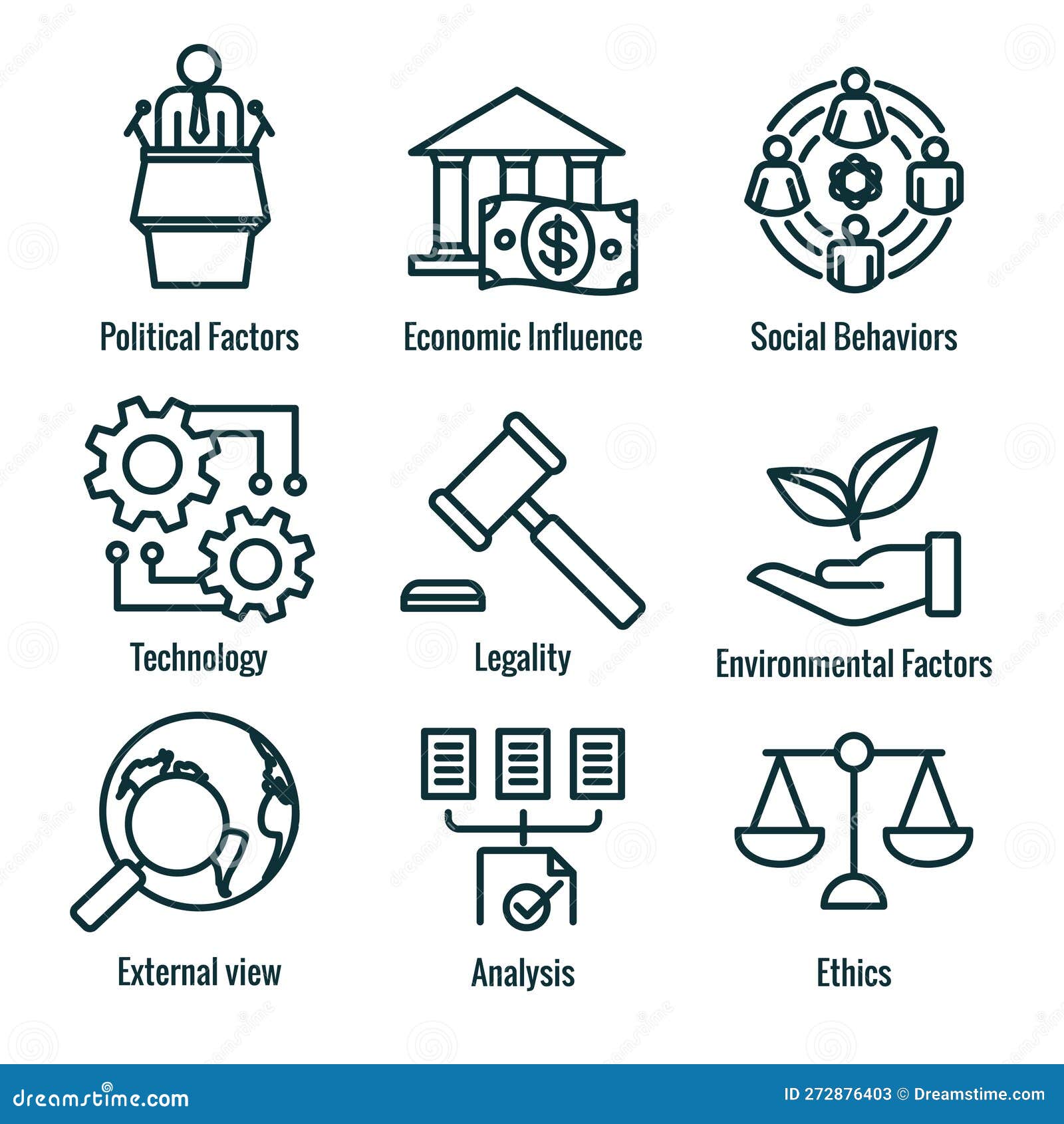 Company Analysis Using Pestel Methods Icon Set Stock Vector ...