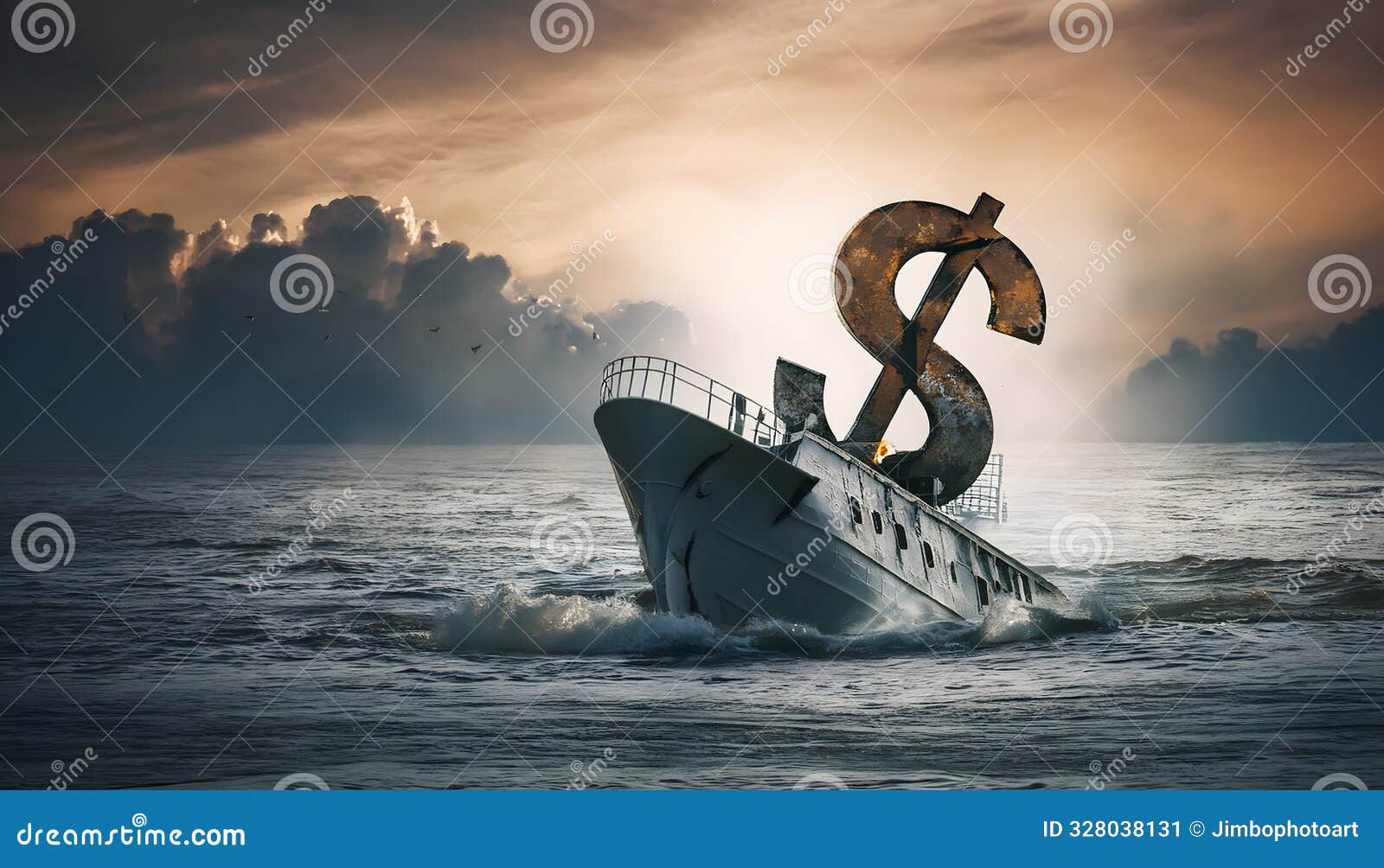 Company Collapse, Sinking Ship with Dollar Sign Stock Illustration ...