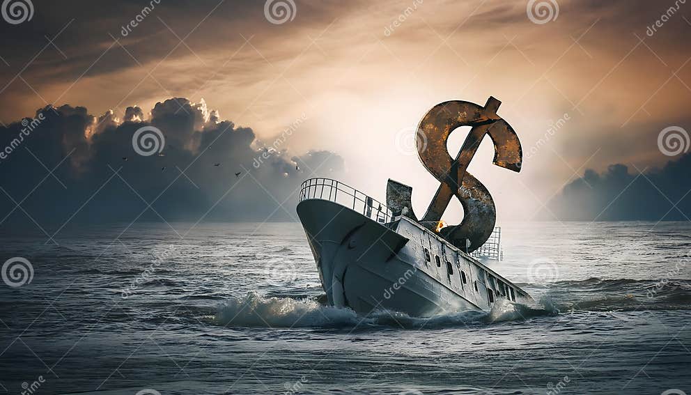 Company Collapse, Sinking Ship with Dollar Sign Stock Illustration ...