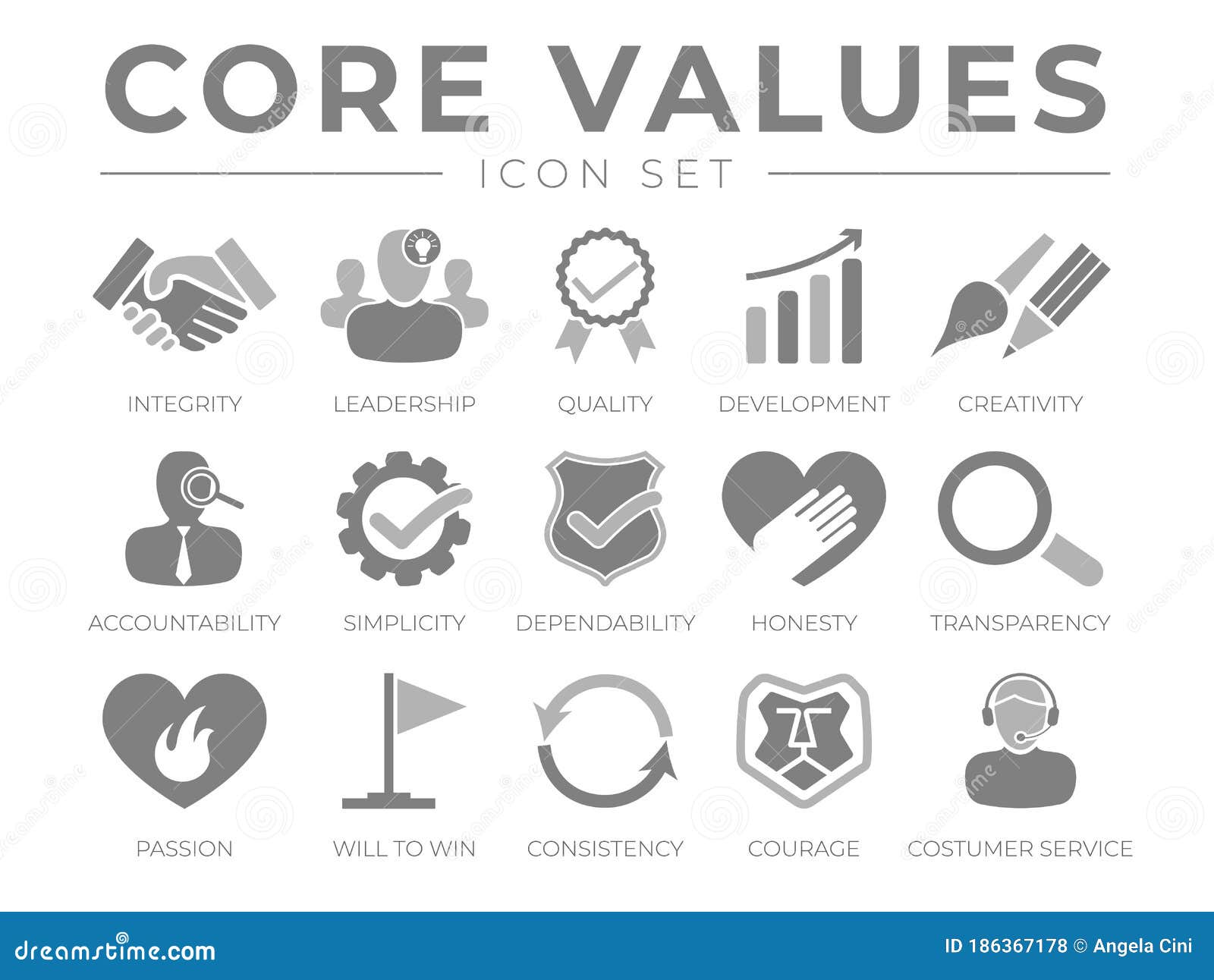 Company Core Values Icon Set. Integrity, Leadership, Quality and ...