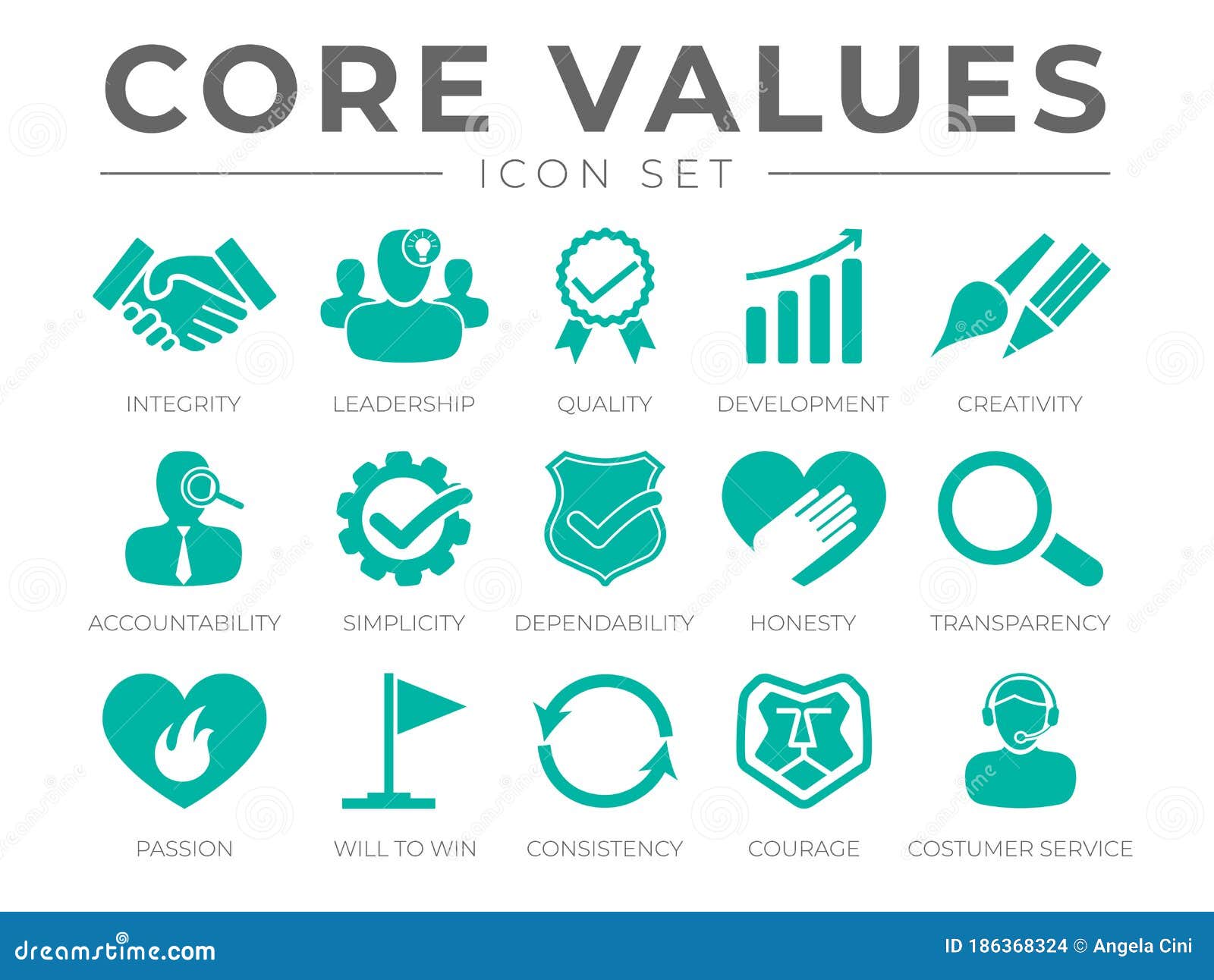 Company Core Values Icon Set. Integrity, Leadership, Quality and ...