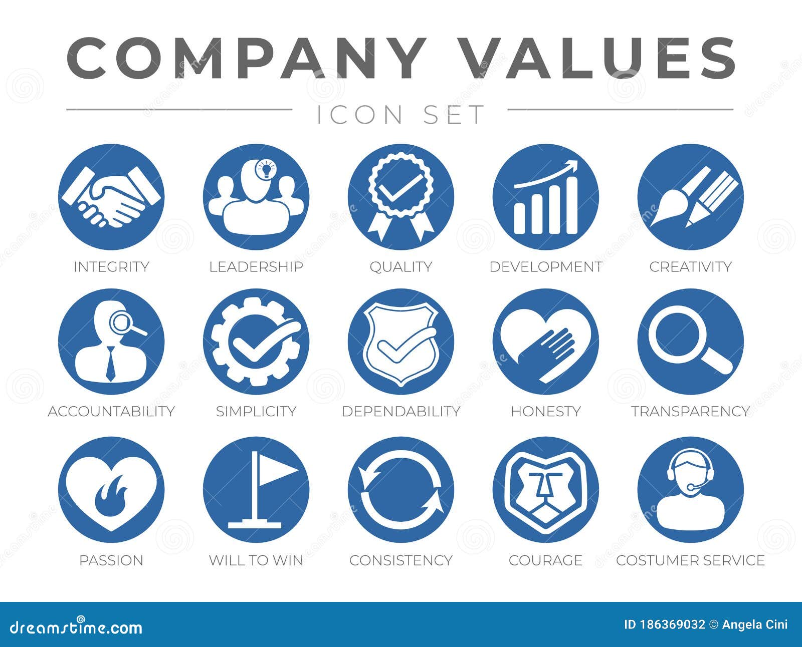 Company Core Values Round Web Icon Set. Integrity, Leadership, Quality ...