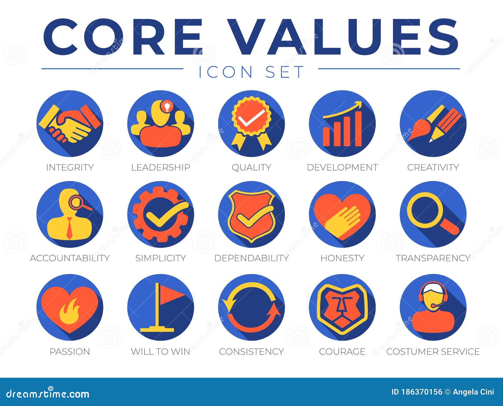 Company Core Values Round Web Icon Set. Integrity, Leadership, Quality ...