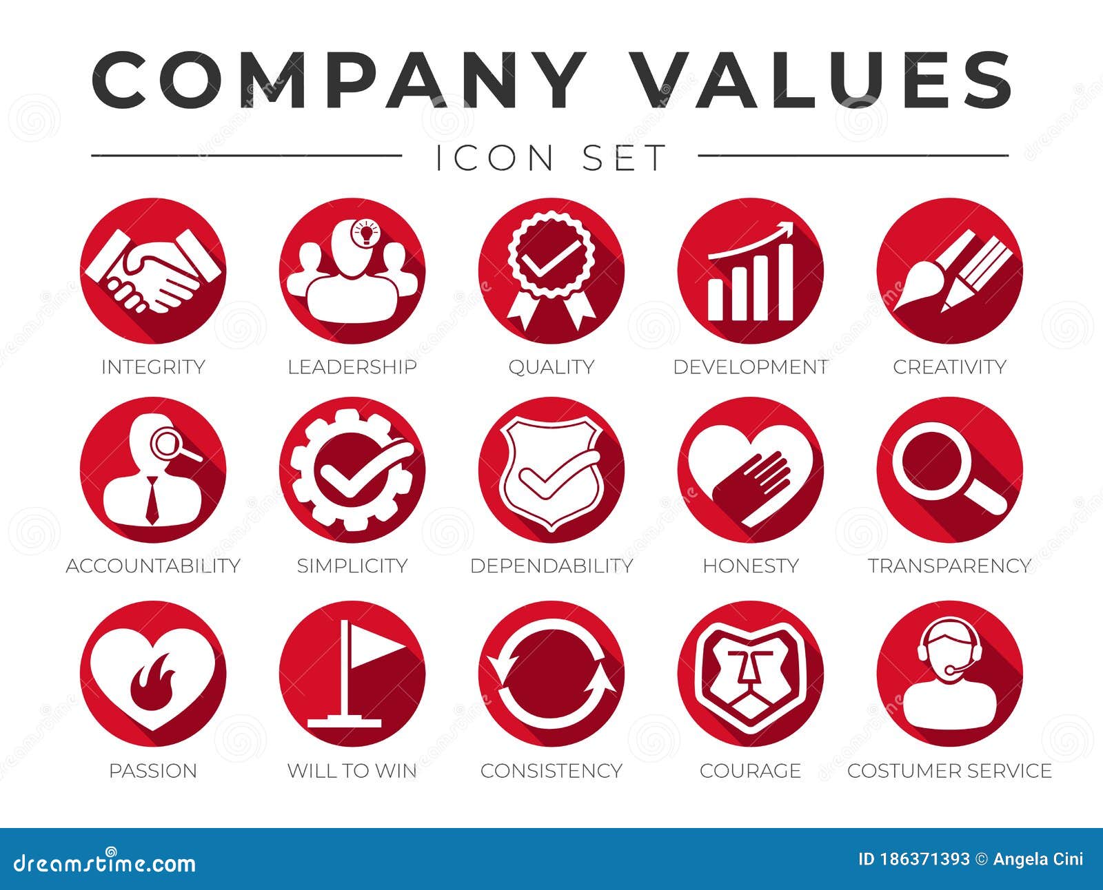 Company Core Values Round Web Icon Set. Integrity, Leadership, Quality ...