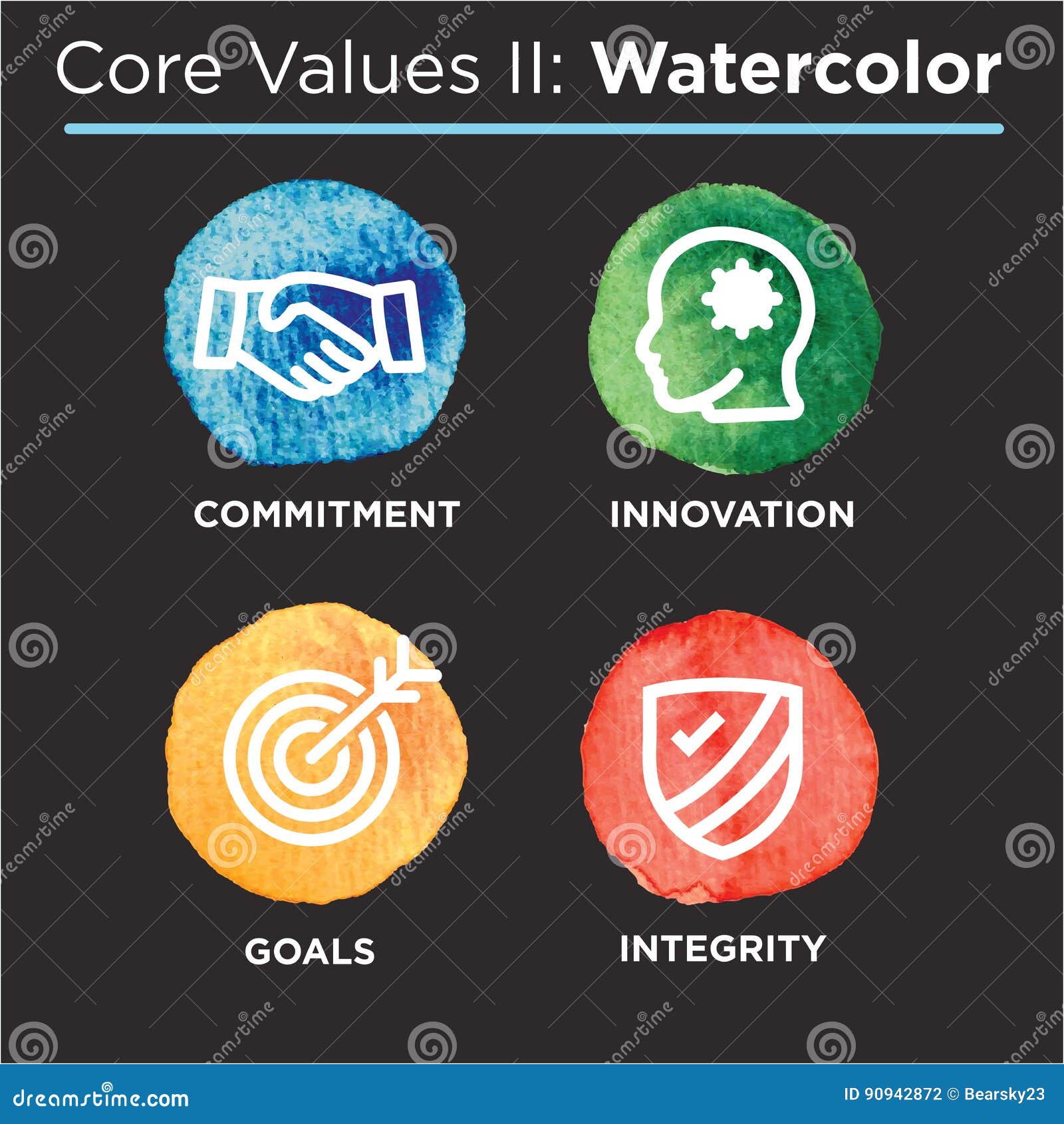Company Core Values Round Icon Set. Integrity, Leadership, Security ...