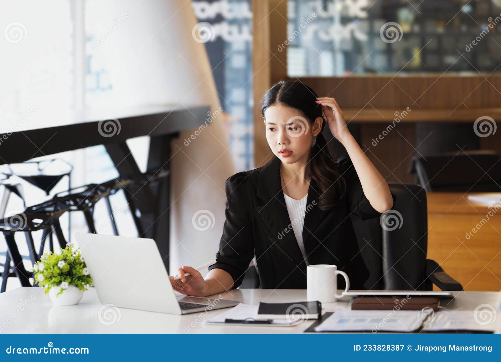 Company Employees Show Boredom from Unfinished Work Using Computer ...