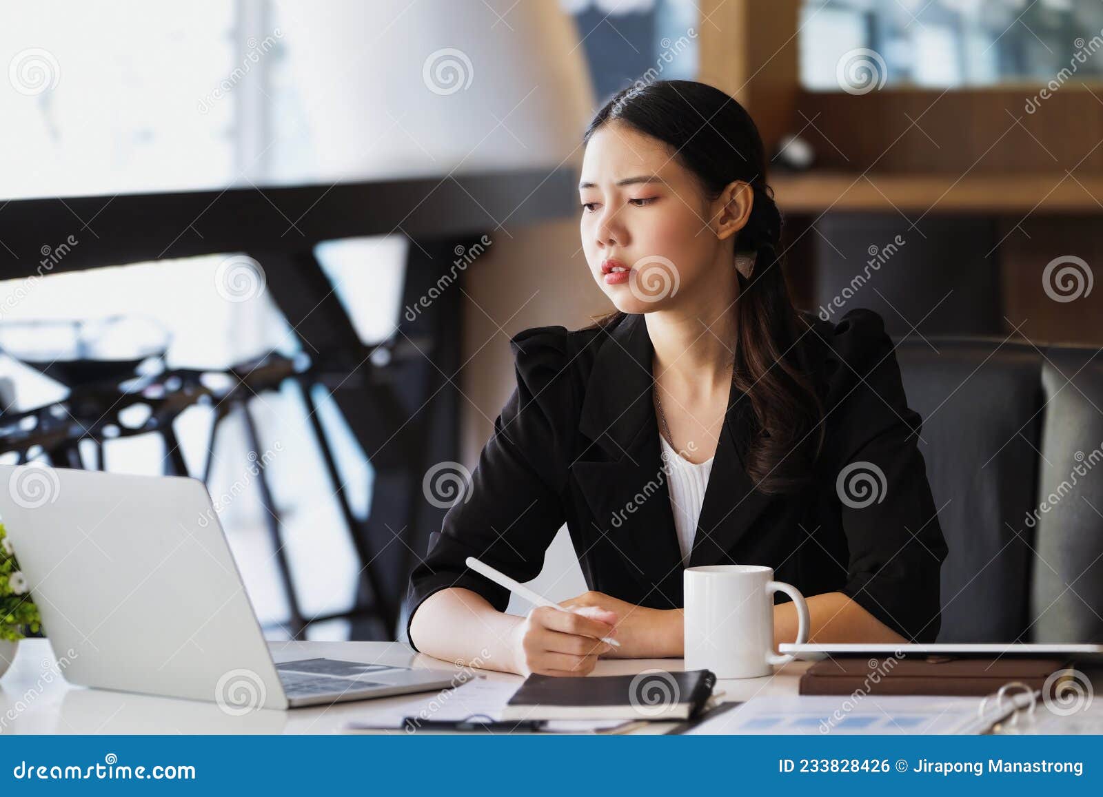 Company Employees Show Boredom from Unfinished Work Using Computer ...