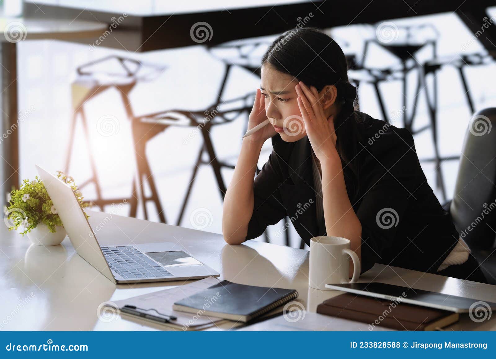 Company Employees Show Boredom from Unfinished Work Using Computer ...