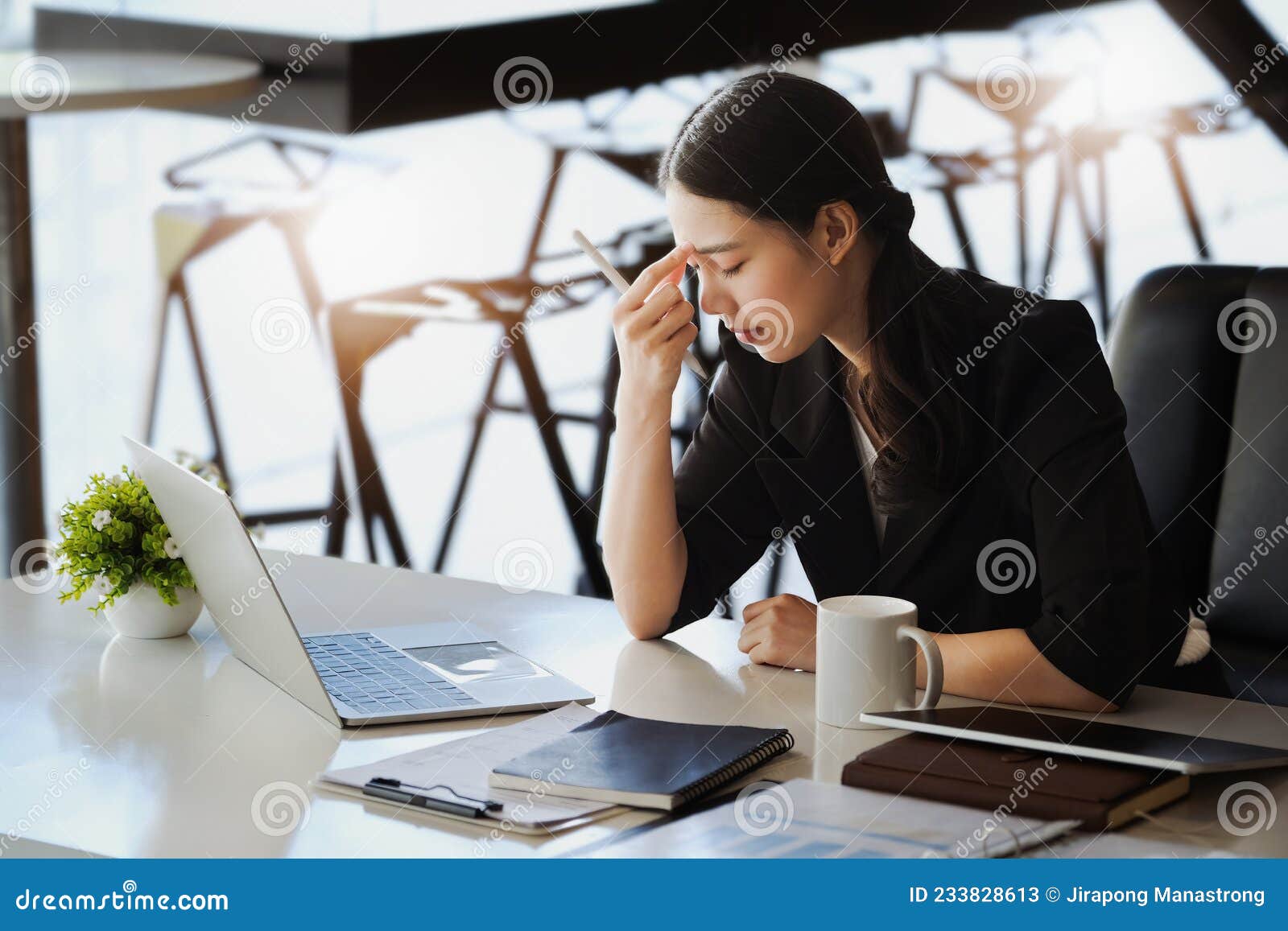 Company Employees Show Boredom from Unfinished Work Using Computer ...