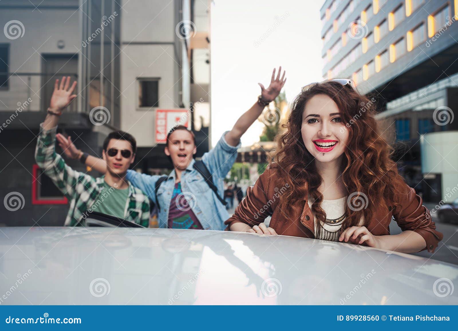 Company of Friends Getting into the Car Stock Photo - Image of group ...