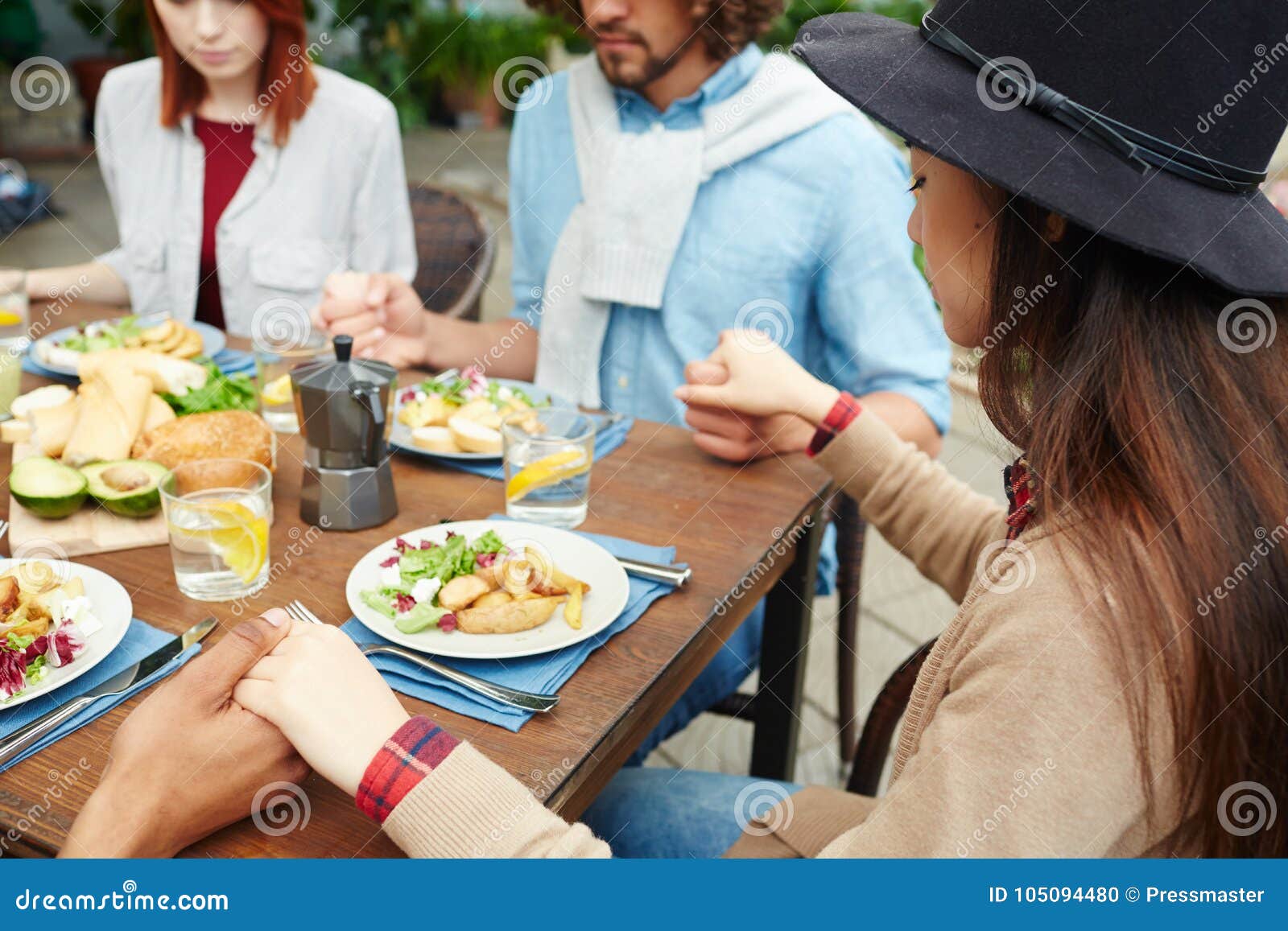 Pray by table stock photo. Image of girlfriend, lowcalorie - 105094480
