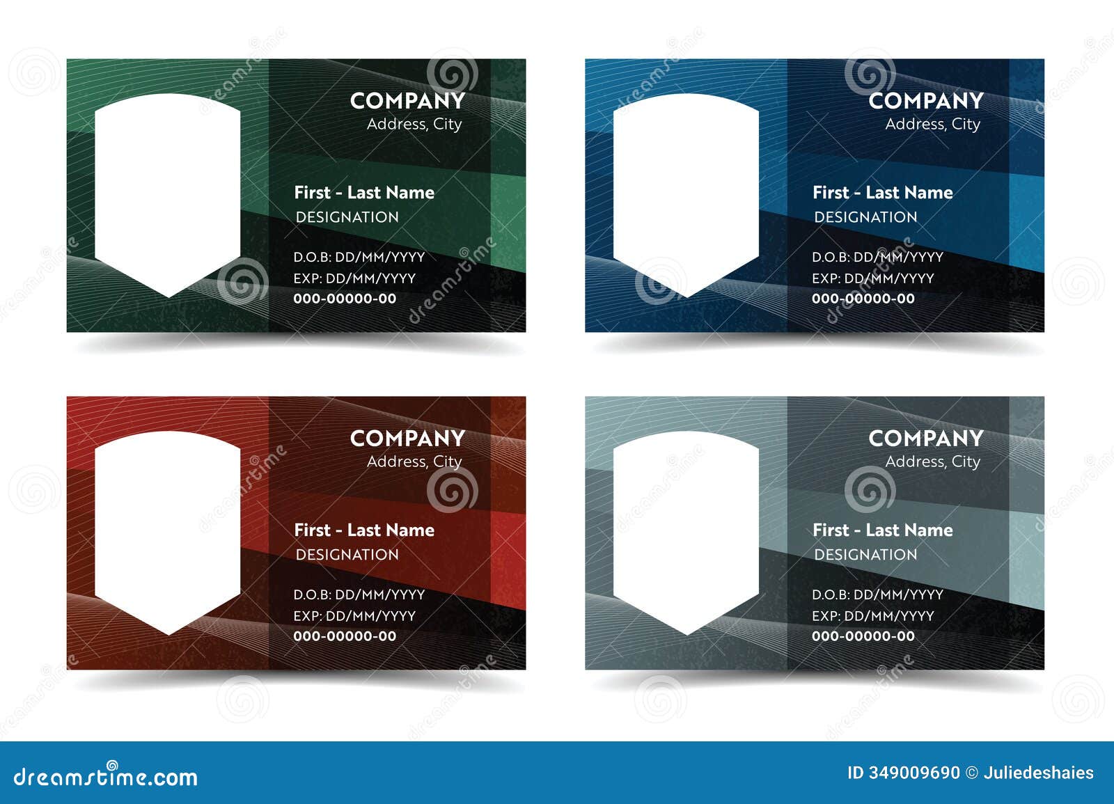 Company Identification Card Multicolored Badge Template Set Vector ...