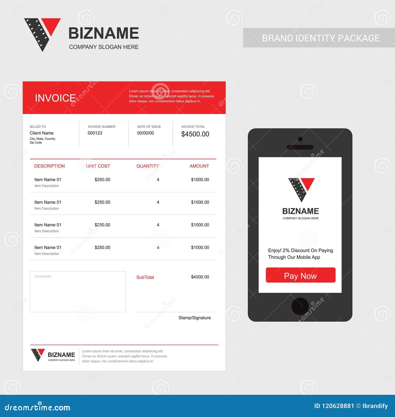 Company Invoice with Mobile App Design Stock Vector - Illustration of ...