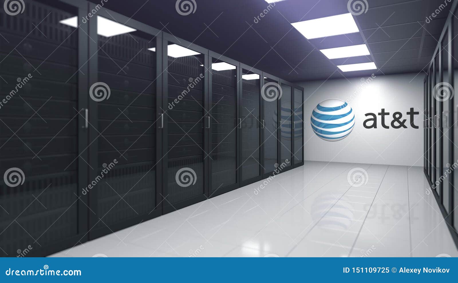 Logo of ATT on the Wall of a Server Room, Editorial 3D Rendering ...