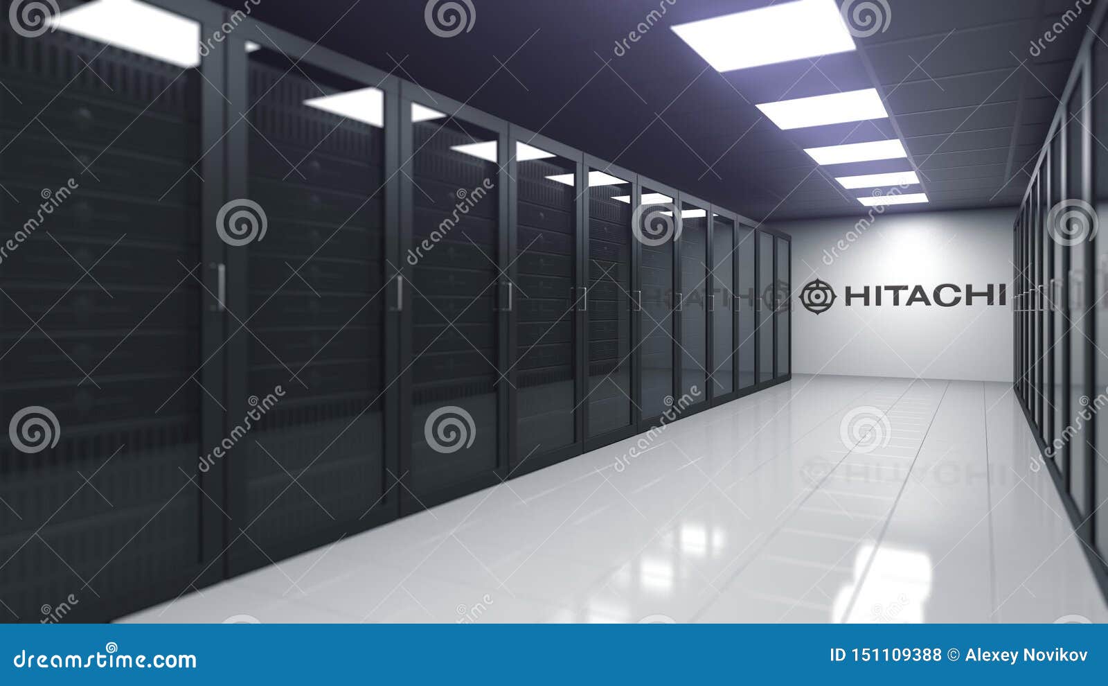 Logo of HITACHI on the Wall of a Server Room, Editorial 3D Rendering ...
