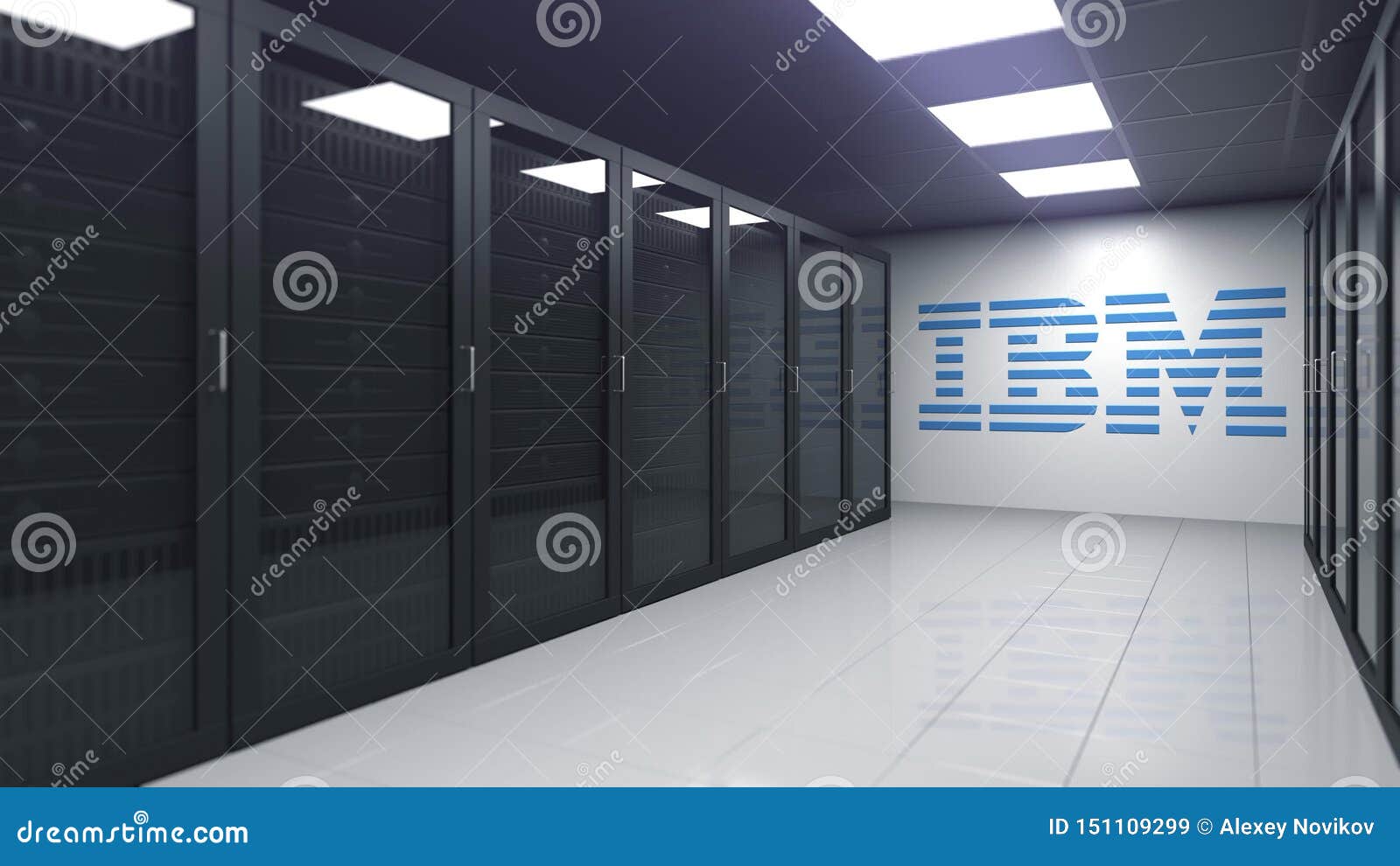 Logo of IBM on the Wall of a Server Room, Editorial 3D Rendering ...