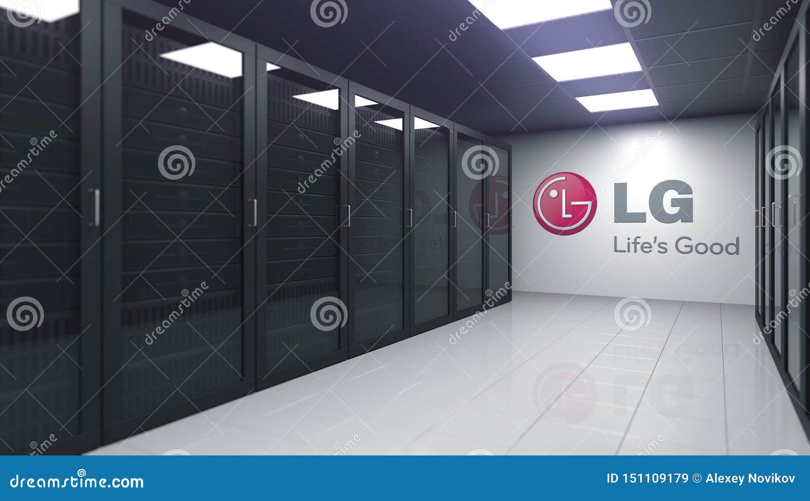 Logo of LG on the Wall of a Server Room, Editorial 3D Rendering ...