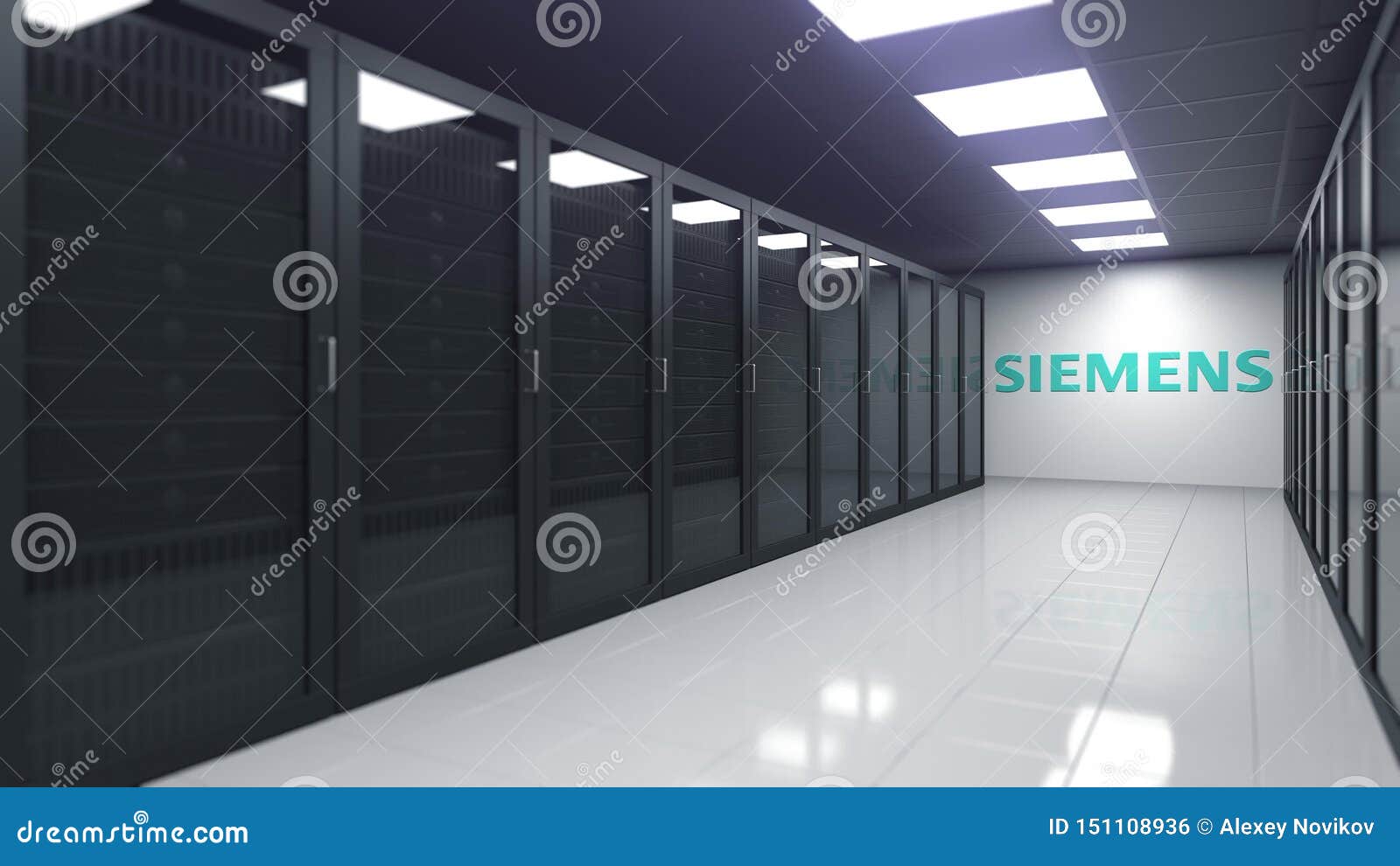 Logo of SIEMENS on the Wall of a Server Room, Editorial 3D Rendering ...