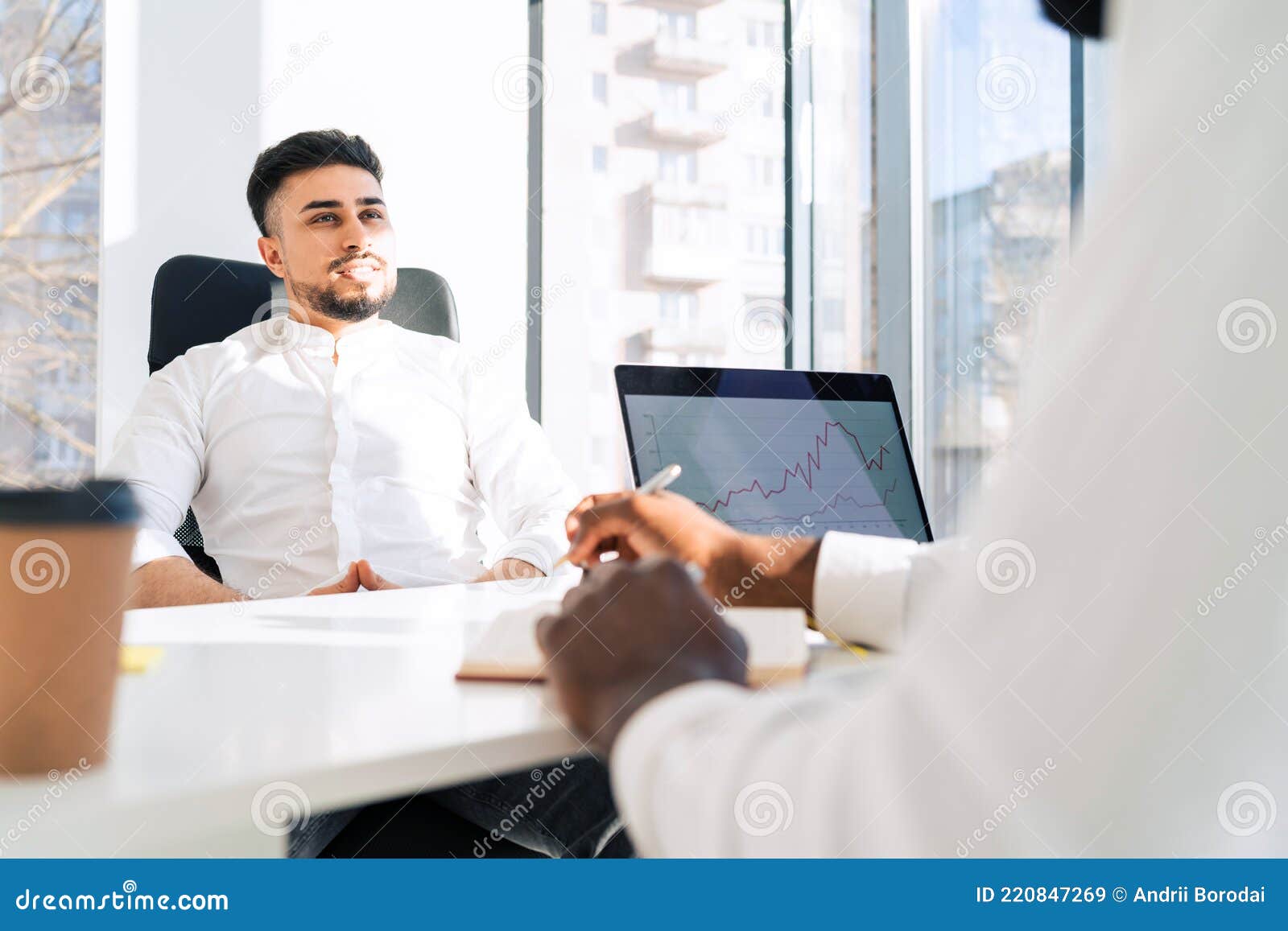 Company Manager Interviews New Employee. Stock Image - Image of desk ...