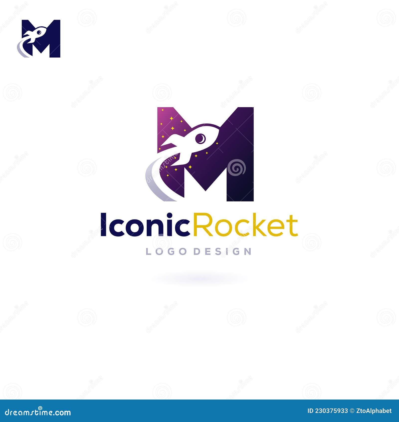 Letter M Rocket Logo Spacecraft Fly into Space Stock Vector ...