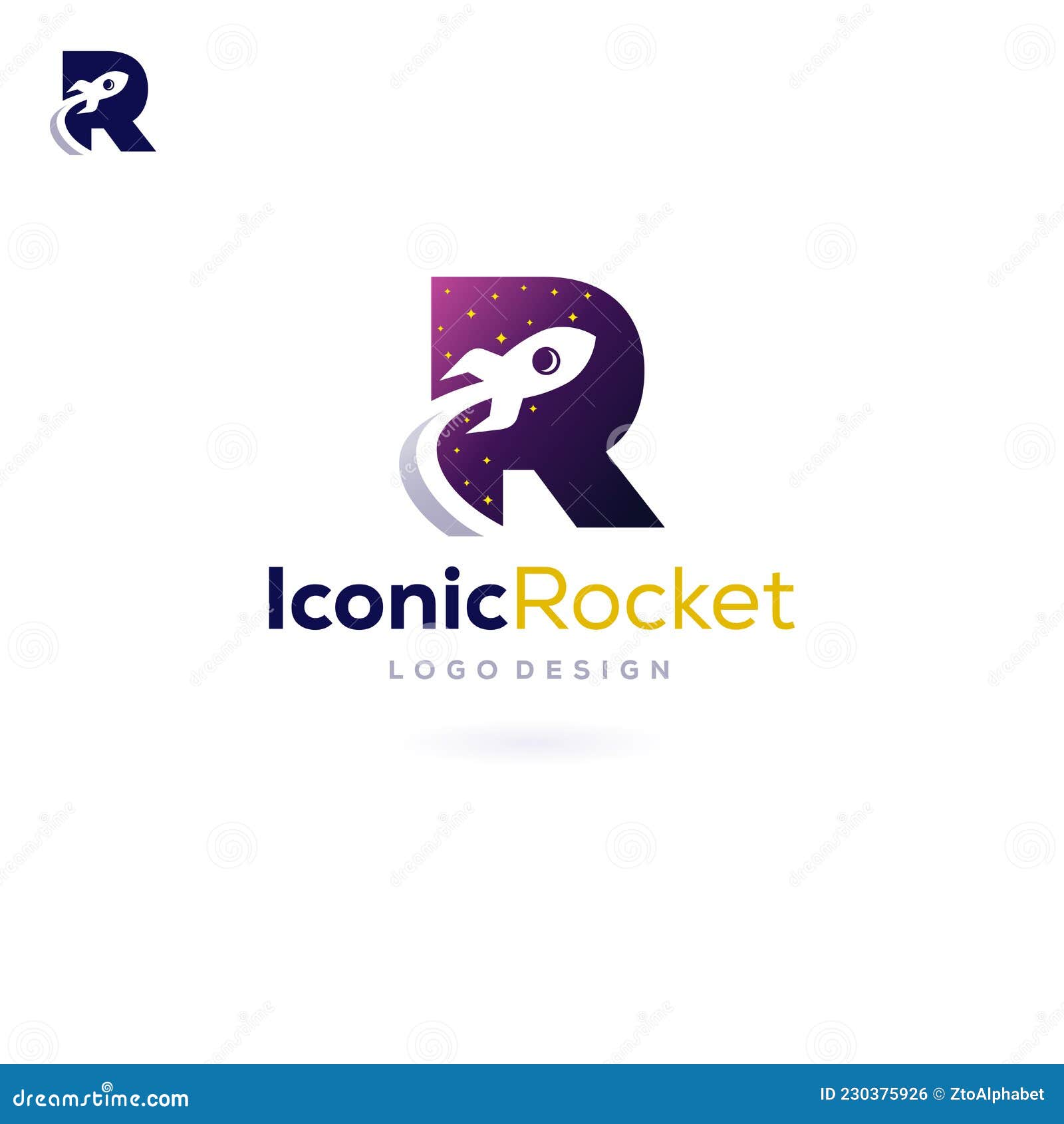 Letter R Rocket Logo Spacecraft Fly into Space Stock Vector ...