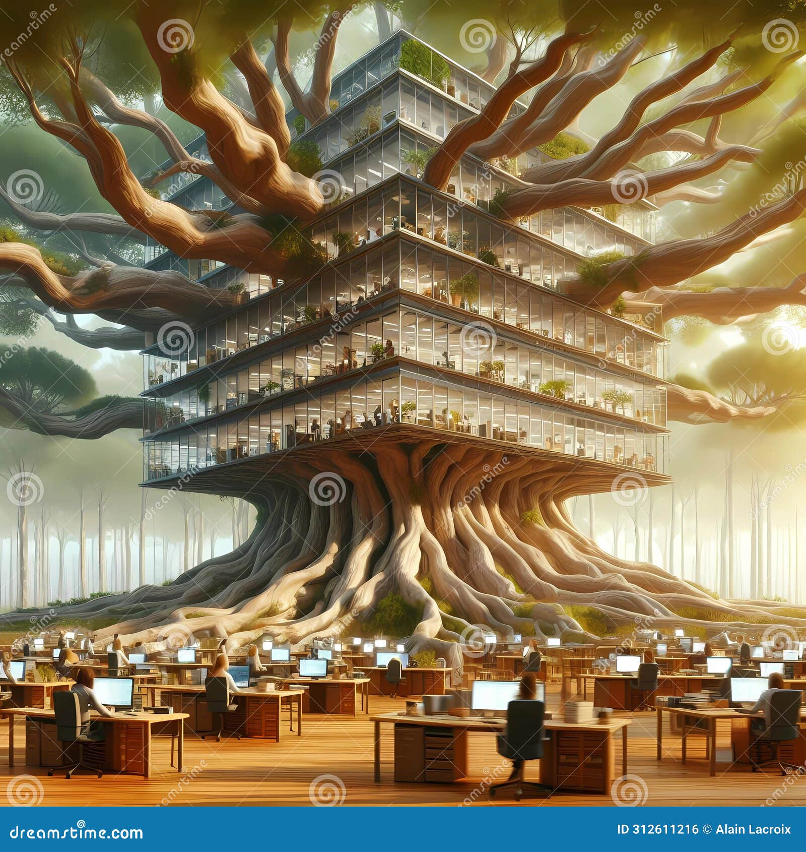 Large Tree House Company Office Stock Illustration - Illustration of ...