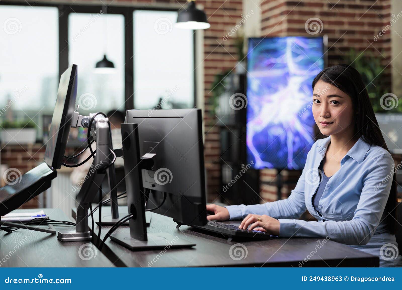 Company Office Confident Professional Worker Sitting in Workspace Using ...