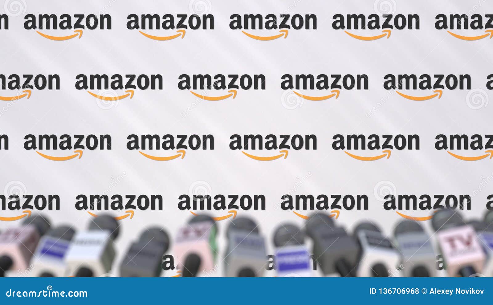 AMAZON Company Press Conference, Press Wall with Logo and Mics ...