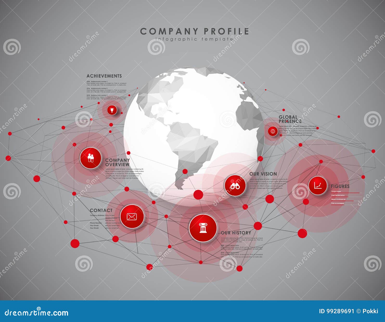 Company Profile Overview Template With Red Circles Cartoon Vector ...