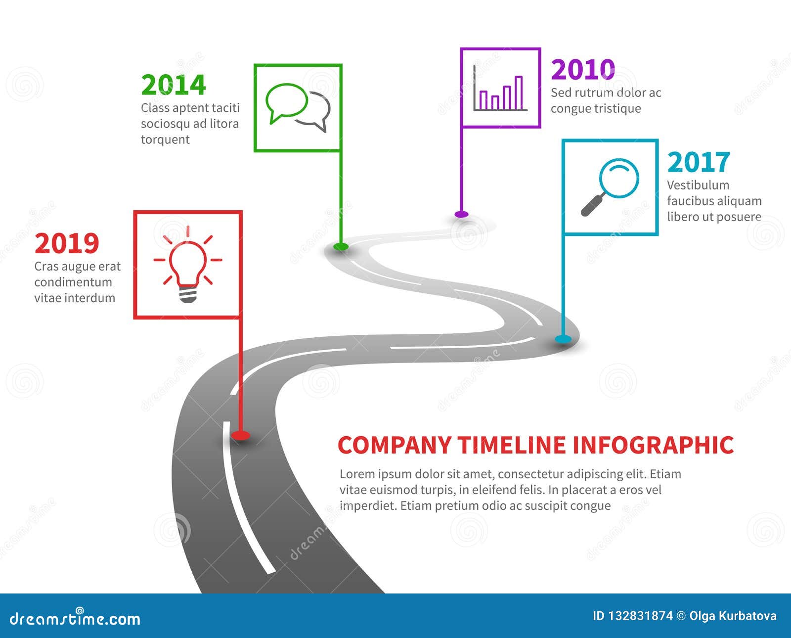 Company Timeline. Milestone Road with Pointers, History Process Line ...