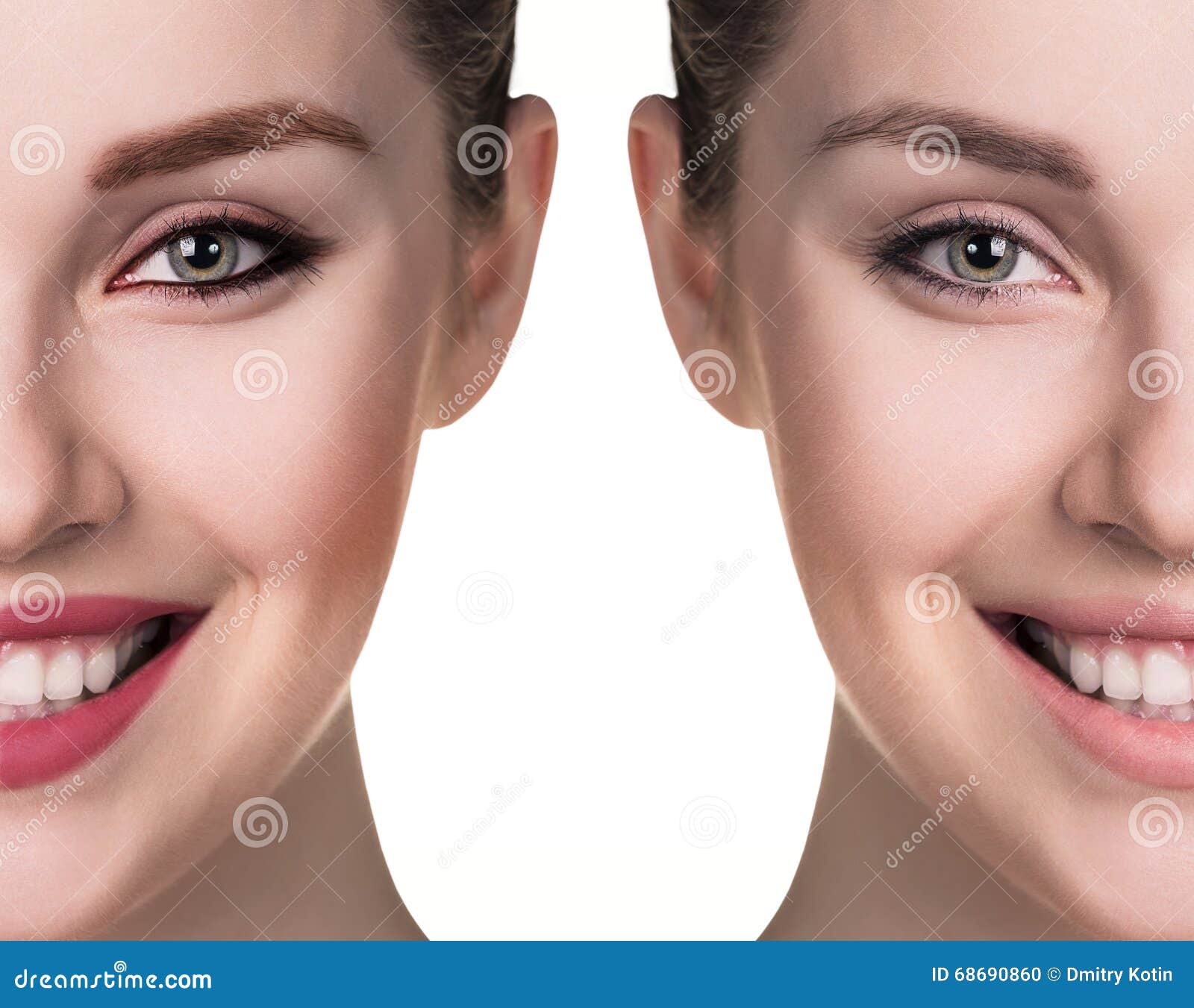 Comparative Portrait of Female Face Stock Photo - Image of lipstick ...