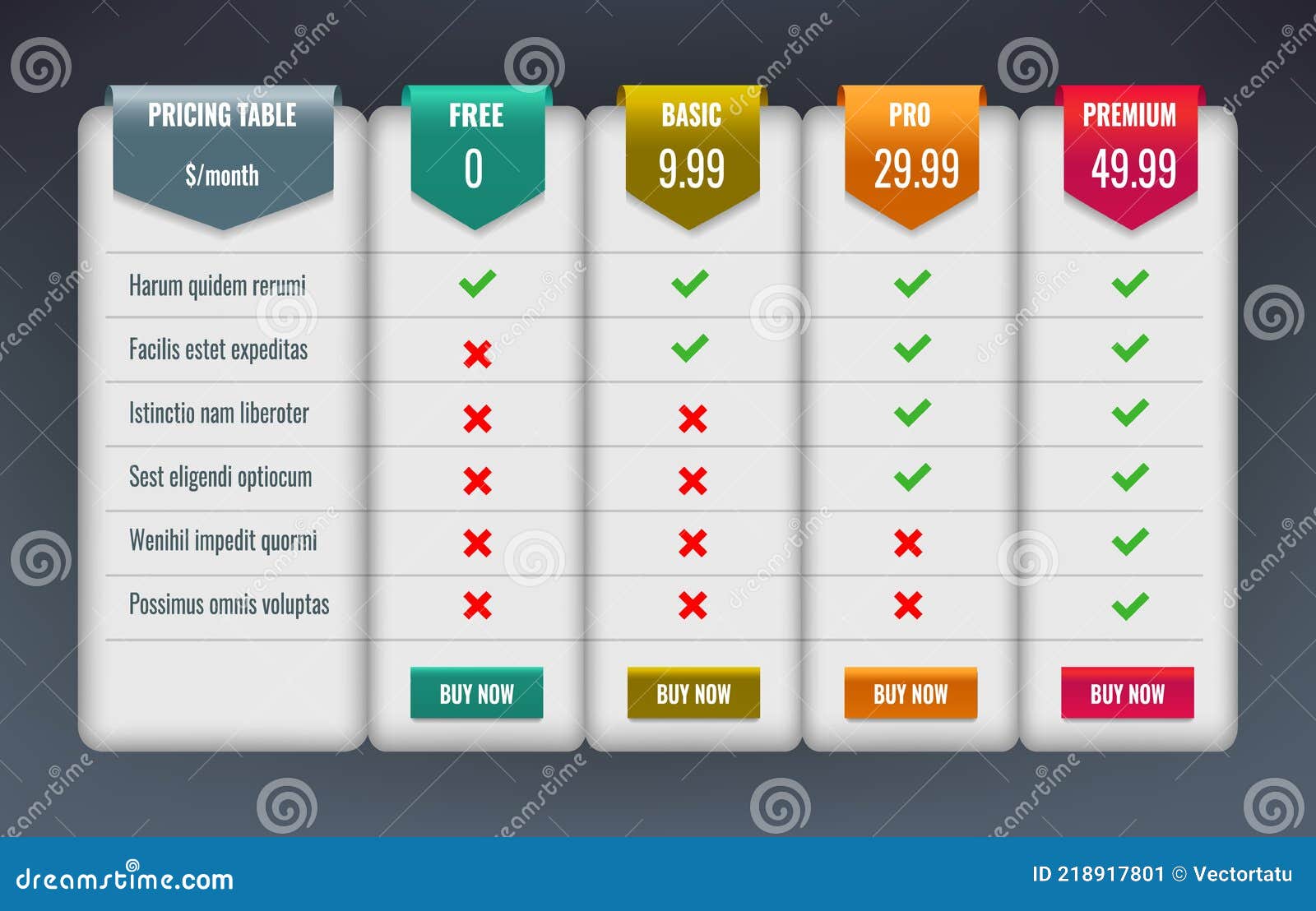 Comparative Table Vector Of 3 Column Price List Template, Infographic ...