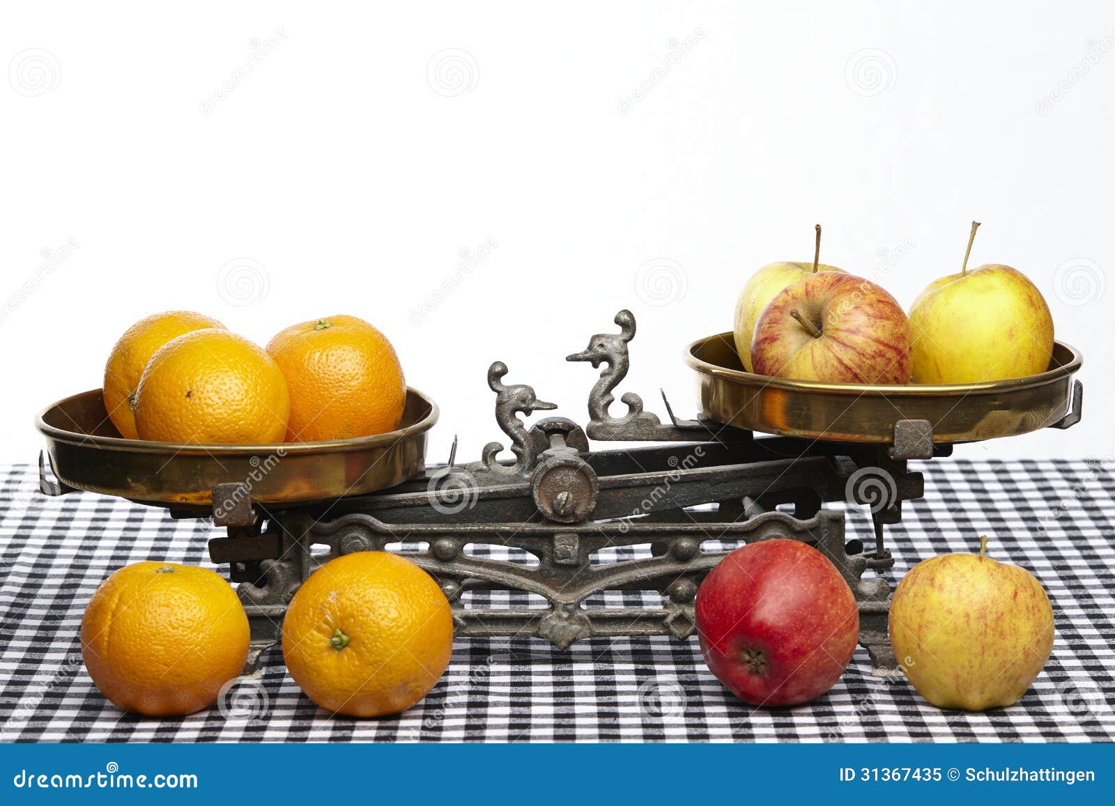 Compare apples to oranges stock image. Image of tablecloth - 31367435