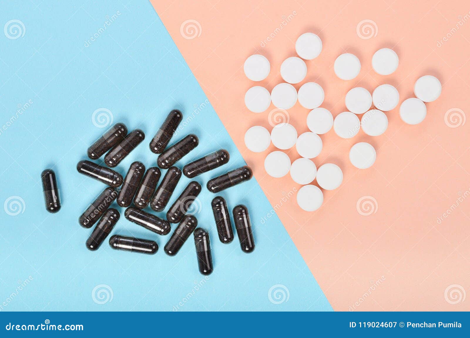Conventional Medicine and Herbal Medicine. Stock Image - Image of white ...