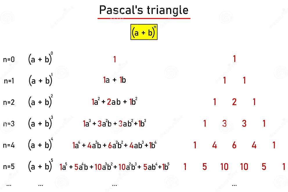Comparing The Binomial Coefficients Of The Expression A Plus B With Pascal S Triangle Stock