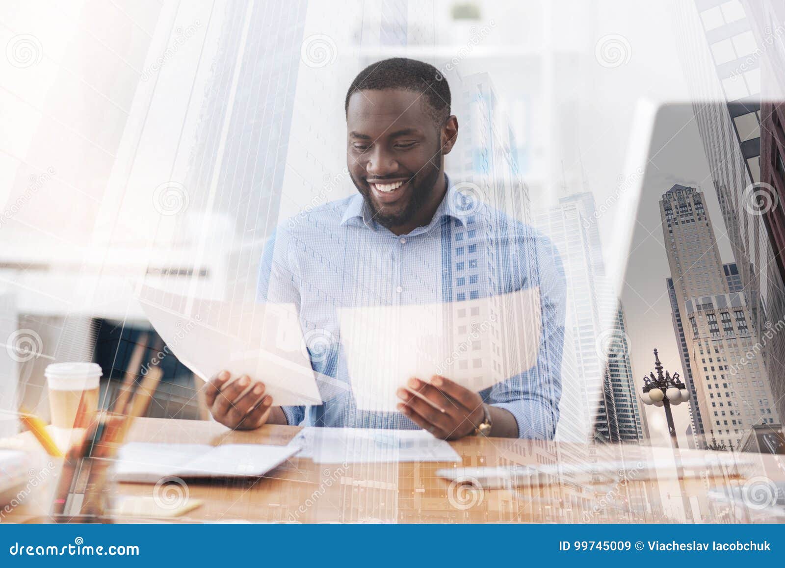 Cheerful Worker Busy with Documents Stock Image - Image of delight ...