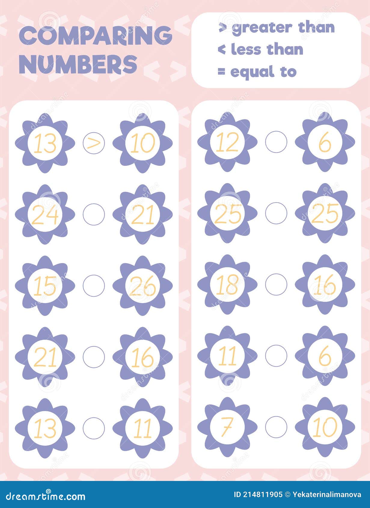 Comparing Numbers Worksheet Stock Vector - Illustration of activity ... Comparing Numbers Worksheet Stock Vector - Illustration of activity ...
