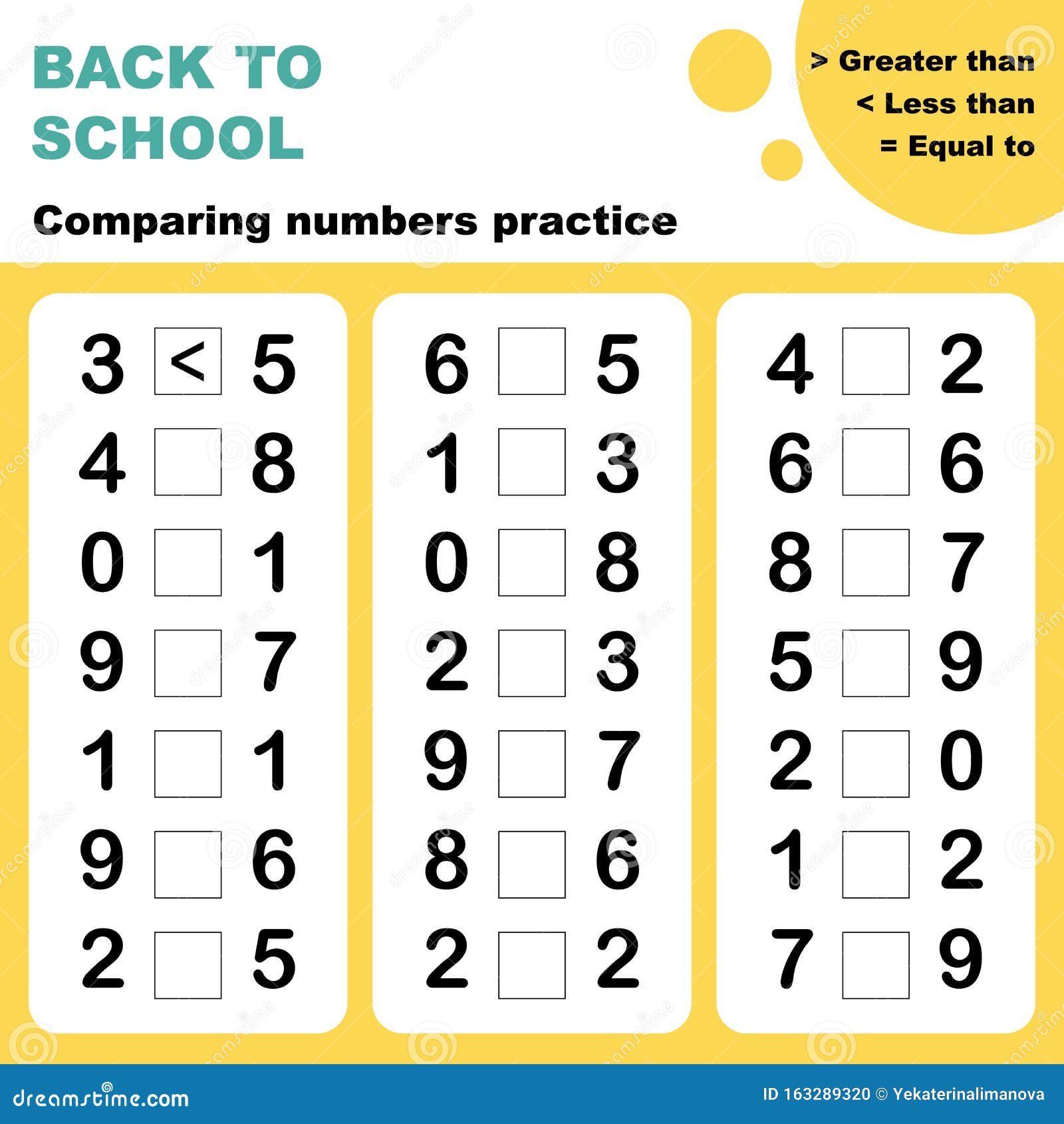 Comparing Numbers Worksheet. Stock Vector - Illustration of comparing ... Comparing Numbers Worksheet. Stock Vector - Illustration of comparing ...