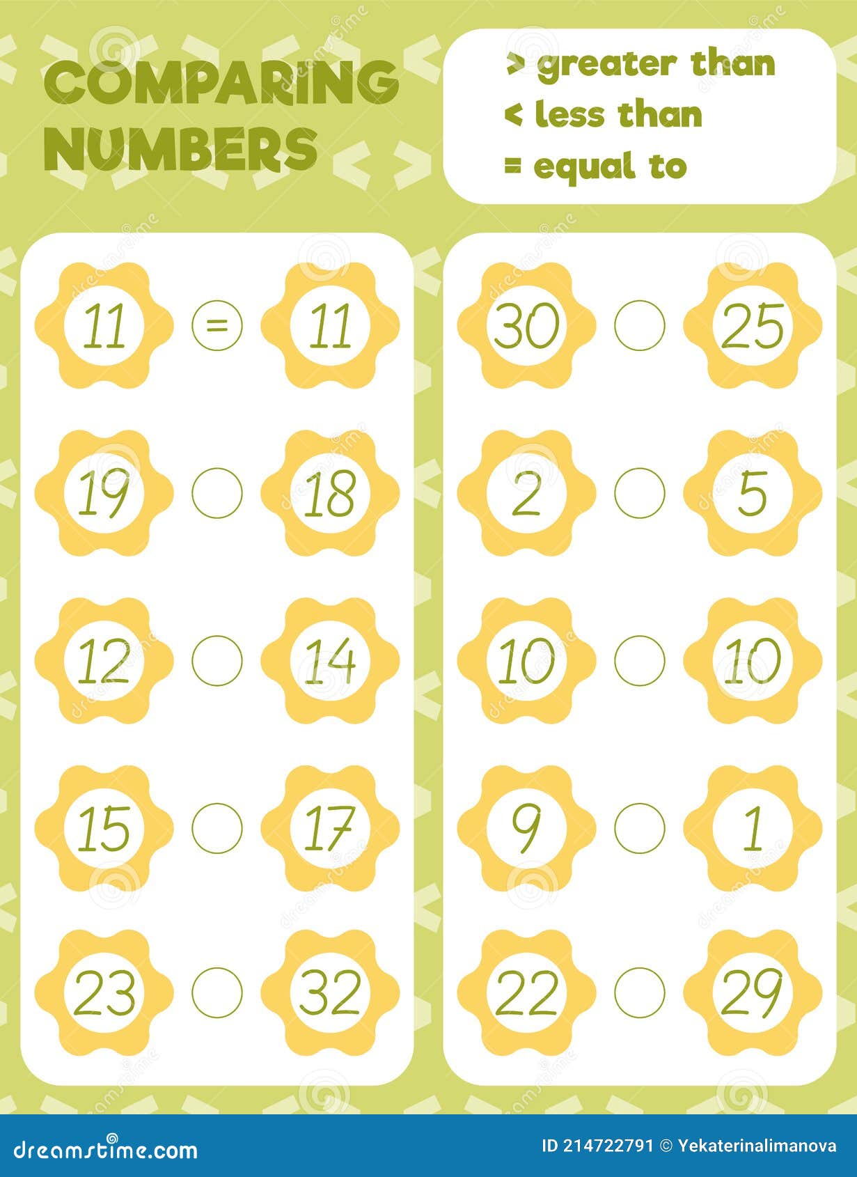 Comparing Numbers Worksheet Practice Stock Vector - Illustration of ...