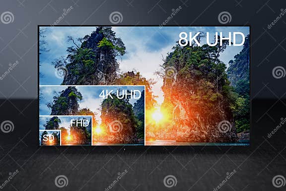 Comparing TV Resolutions on Television Screen. TV Ultra HD Resolution ...