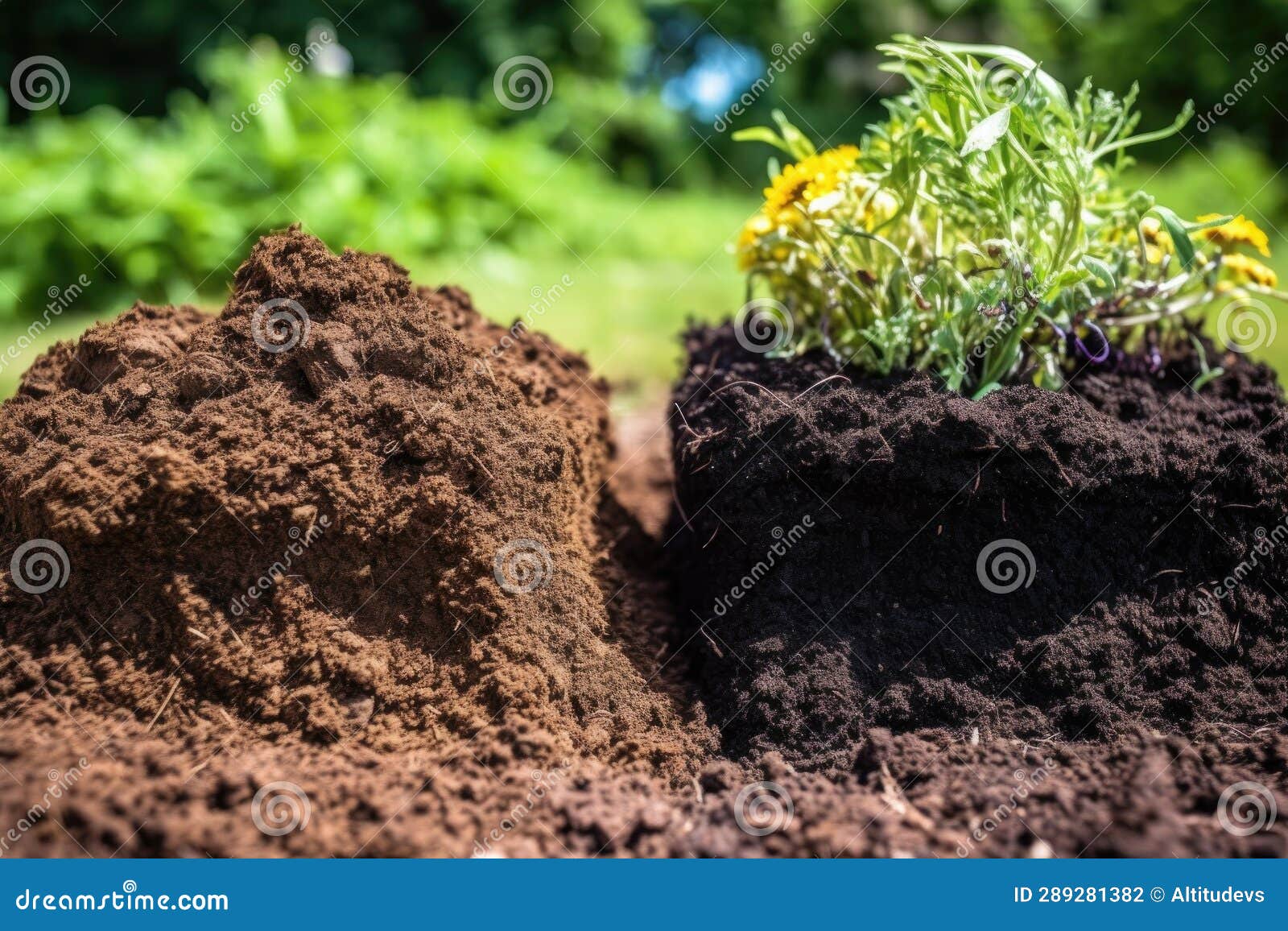 Comparison of Composted Soil and Regular Garden Soil Stock Photo ...