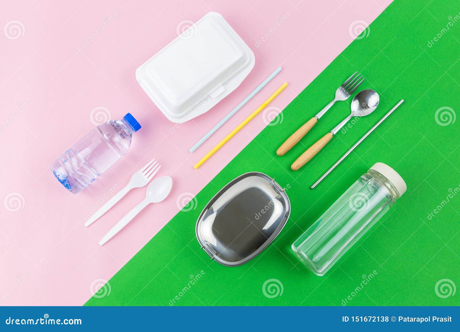 Comparison between Disposable and Reusable Tableware Stock Photo ...