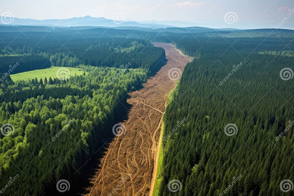 Comparison of Healthy Forest and Deforested Land Side by Side Stock ...