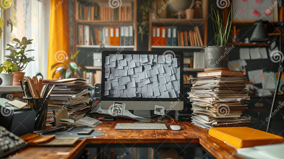A Comparison Image of a Cluttered Desk Covered in Paper Documents ...