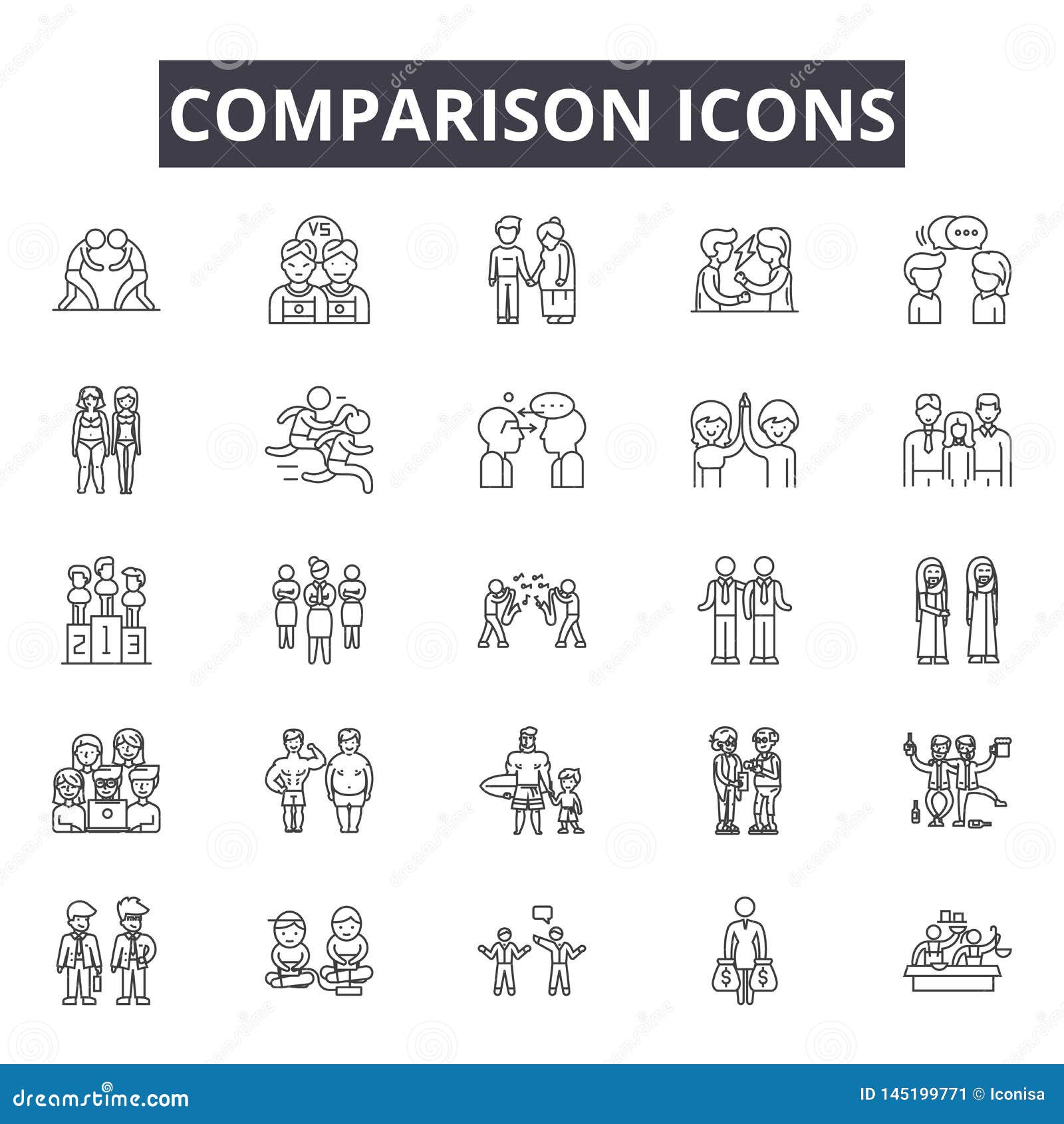 Comparison Line Icons, Signs, Vector Set, Outline Illustration Concept ...