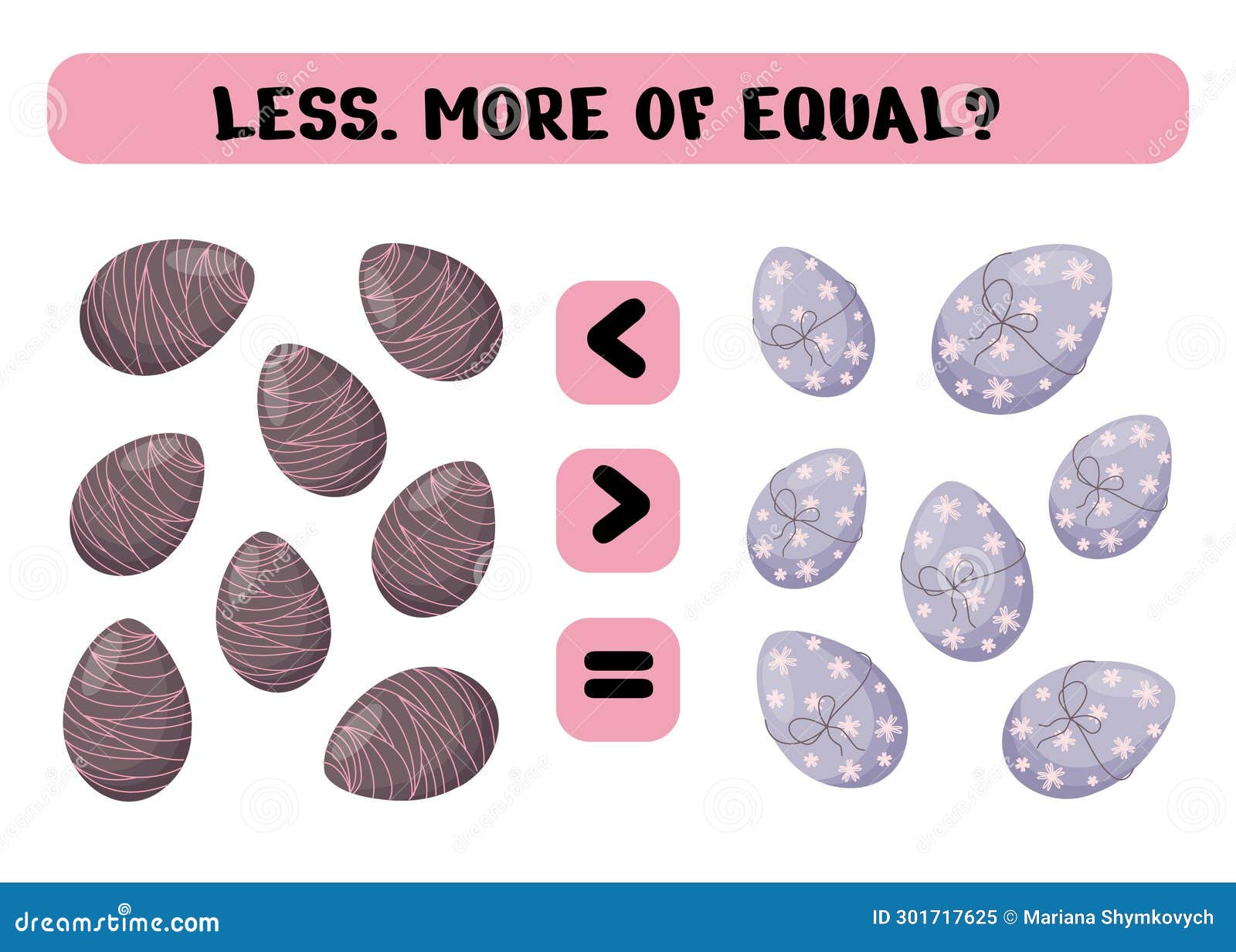 Comparison of Objects for Kids. More, less with Cartoon Easter Eggs ...